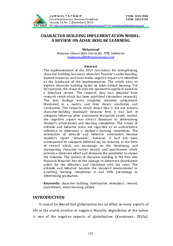 (PDF) Character Building Implementation Model: A Review on Adab Akhlak ...