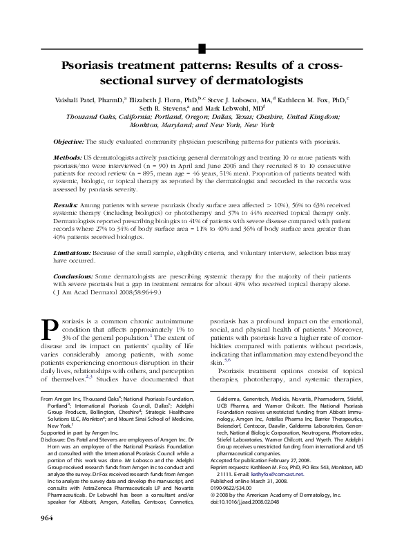 (PDF) Psoriasis treatment patterns: Results of a cross-sectional survey ...