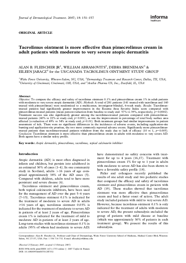 (PDF) Tacrolimus ointment is more effective than pimecrolimus cream ...