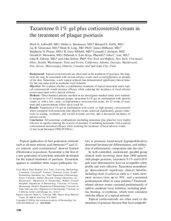 (PDF) Tazarotene 0.1% gel plus corticosteroid cream in the treatment of ...