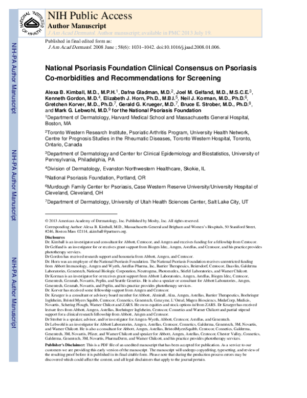 (PDF) National Psoriasis Foundation clinical consensus on psoriasis ...