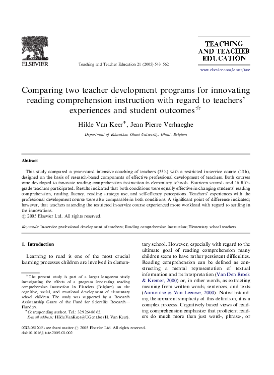 (PDF) Comparing two teacher development programs for innovating reading comprehension ...