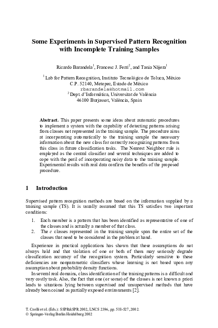 (PDF) Some Experiments in Supervised Pattern Recognition with Incomplete Training Samples ...
