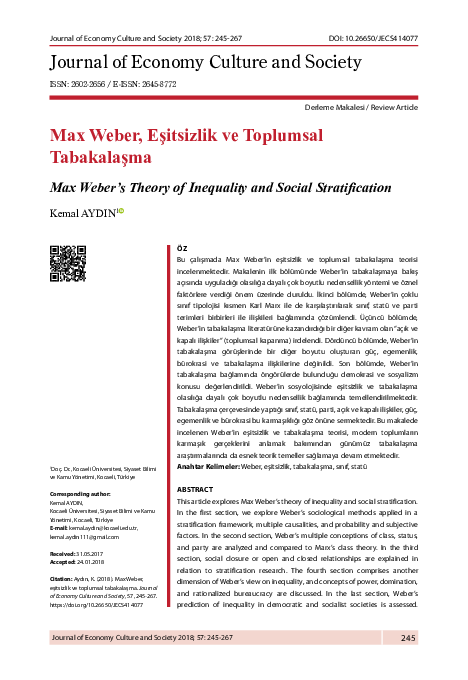 (PDF) Max Weber’s Theory of Inequality and Social Stratification