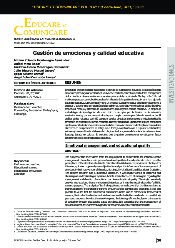 (PDF) Gestión de emociones y calidad educativa