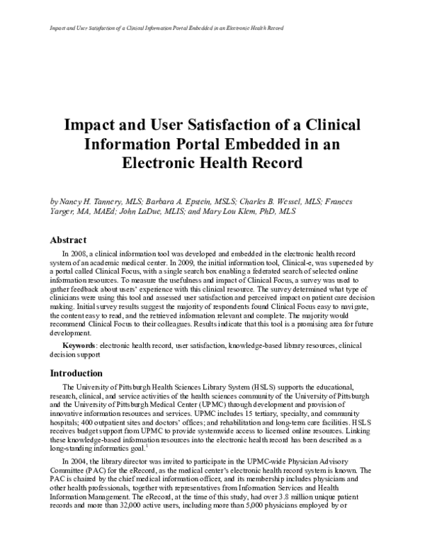 (PDF) Impact and user satisfaction of a clinical information portal ...