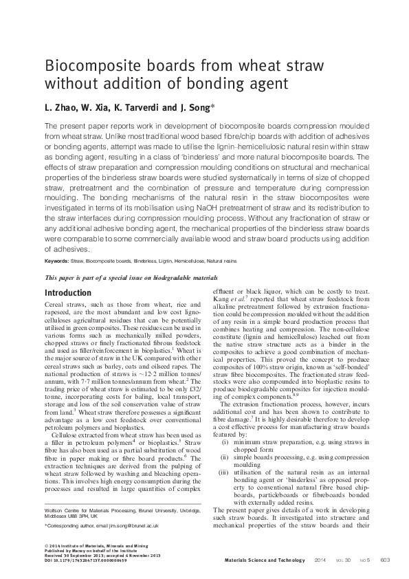(PDF) Biocomposite boards from wheat straw without addition of bonding ...