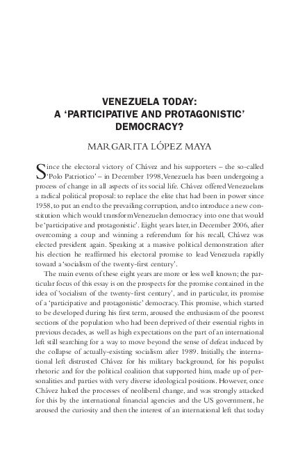 (PDF) Venezuela Today: A 'Participative and Protagonistic' Democracy?