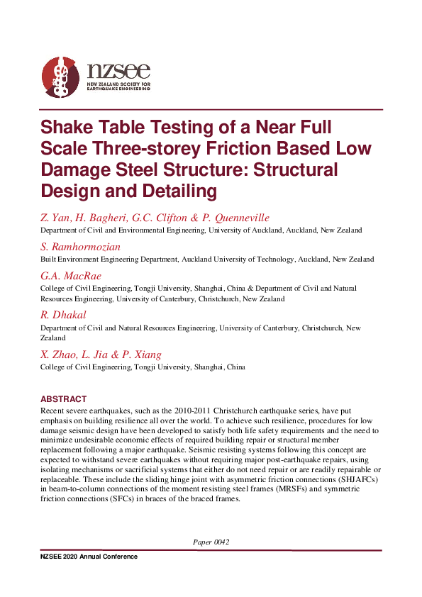 (PDF) Shake Table Testing of a Near Full Scale Three-storey Friction ...