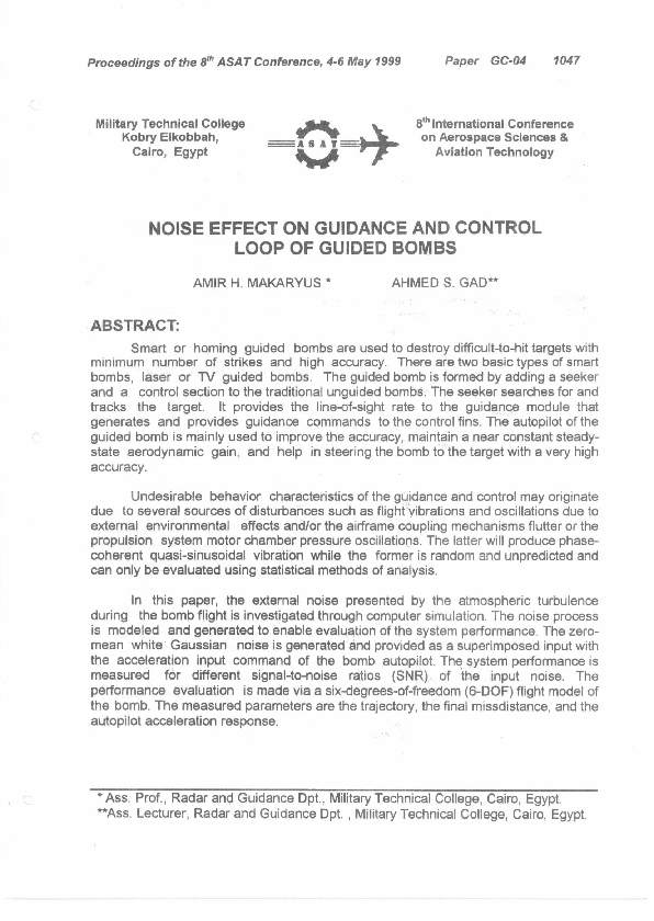 (PDF) Noise Effect on Guidance and Control Loop of Guided Bombs