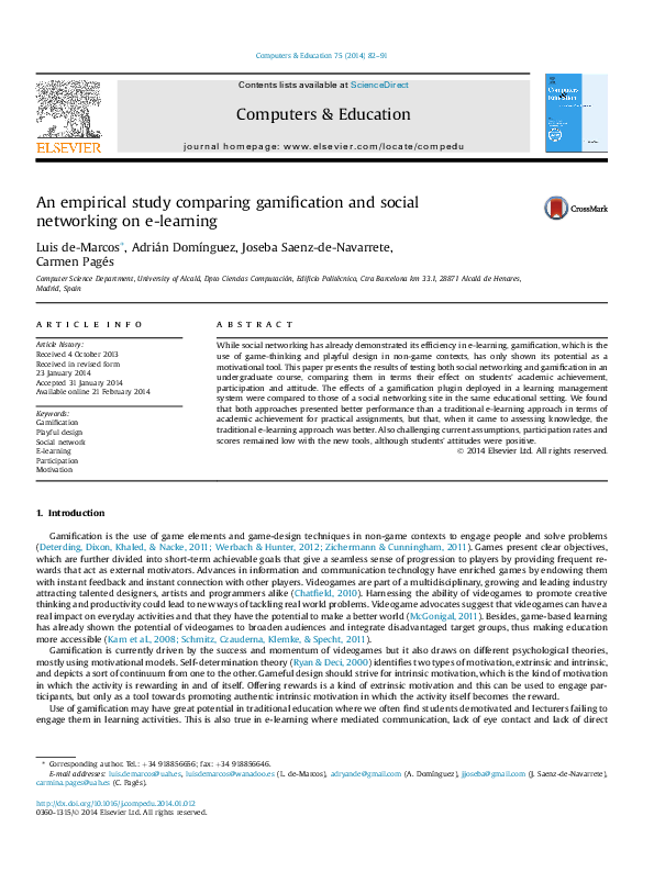 (PDF) An empirical study comparing gamification and social networking on e-learning