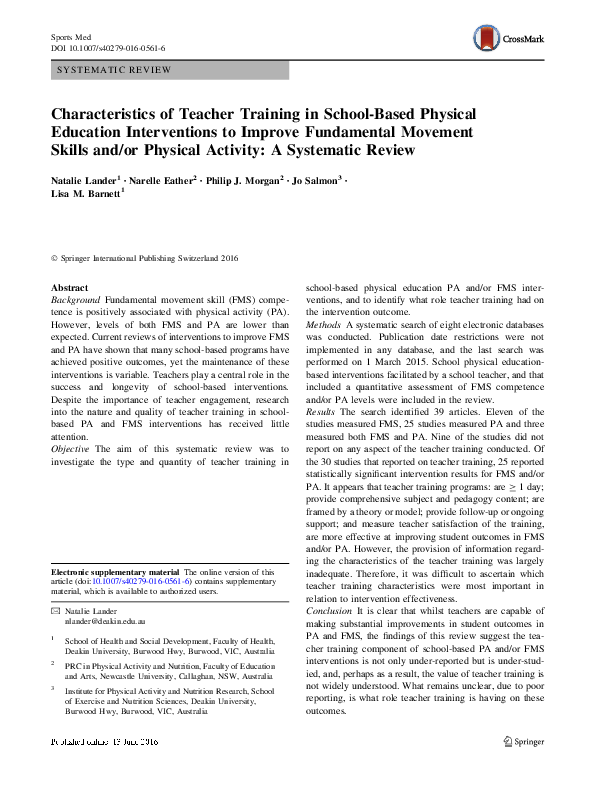 (PDF) Characteristics of Teacher Training in School-Based Physical Education Interventions to ...