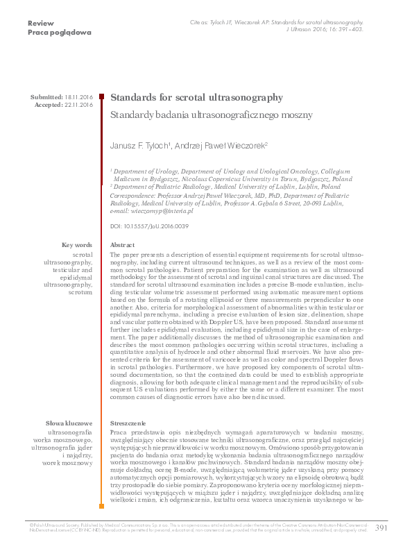 Pdf Standards For Scrotal Ultrasonography Janusz F Tyloch 