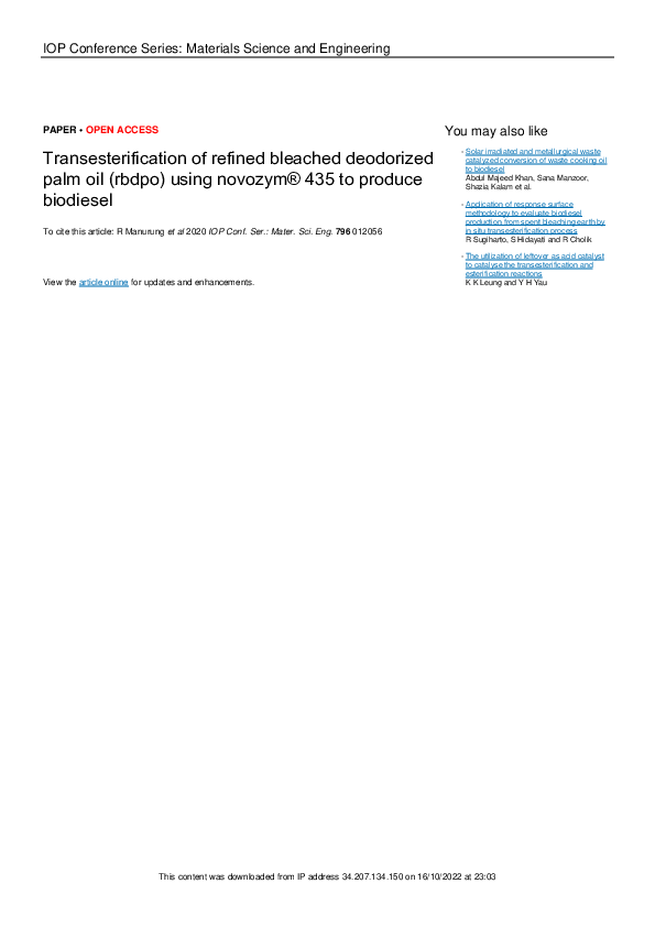 (PDF) Transesterification of refined bleached deodorized palm oil ...