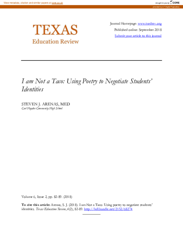 (PDF) I am Not a Taco: Using Poetry to Negotiate Students’ Identities
