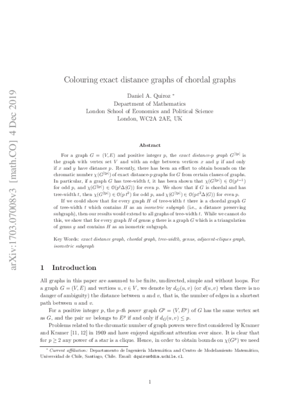 (PDF) Colouring exact distance graphs of chordal graphs