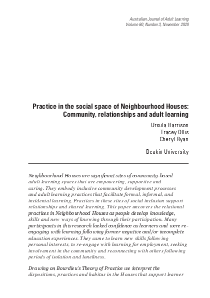 (PDF) Practice in the social space of Neighbourhood Houses: Community ...