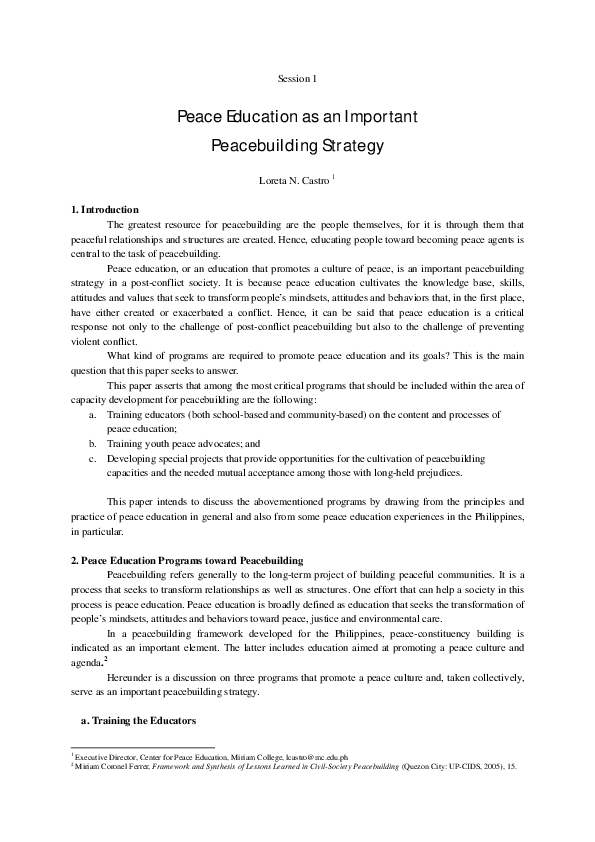 (PDF) Session 1 Peace Education as an Important Peacebuilding Strategy