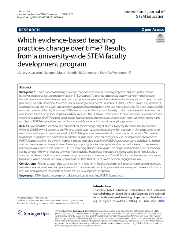 (PDF) Which evidence-based teaching practices change over time? Results ...