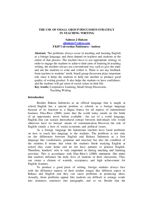 (PDF) The Use of Small Group Discussion Strategy in Teaching Writing