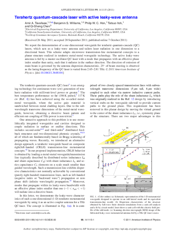 (PDF) Terahertz quantum-cascade laser with active leaky-wave antenna