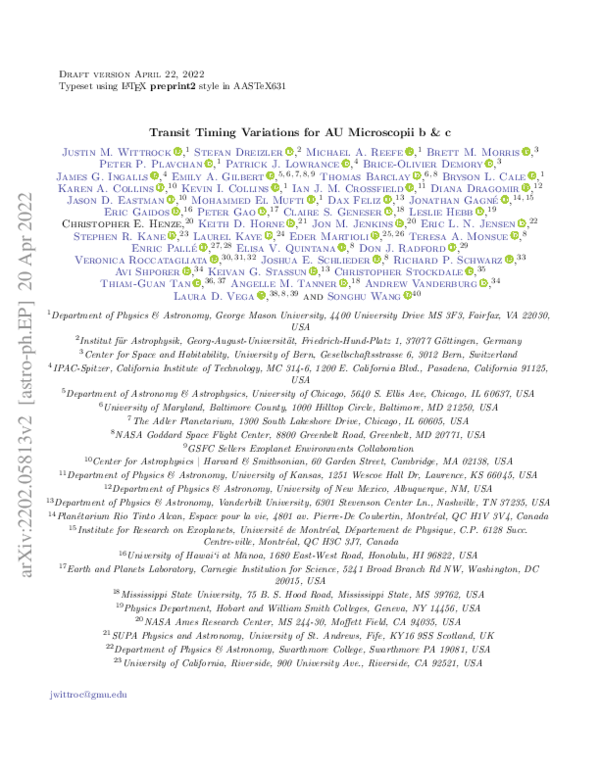 (PDF) Transit Timing Variations for AU Microscopii b and c