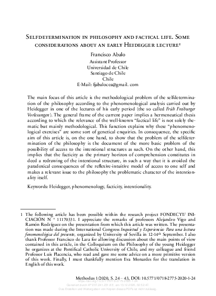 (PDF) Selfdetermination in philosophy and factical life. Some ...