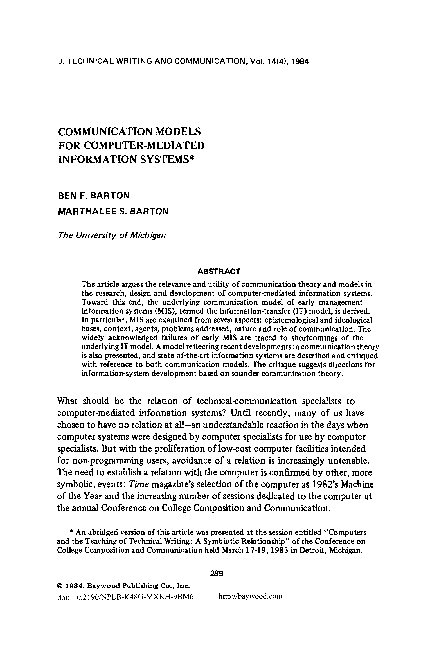 (PDF) Communication Models for Computer-Mediated Information Systems