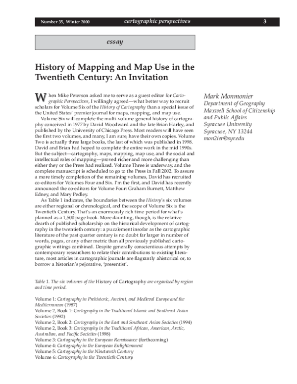 (PDF) History of Mapping and Map Use in the Twentieth Century: An ...
