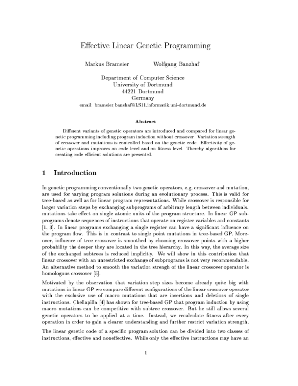 Pdf Optimizing Linear Genetic Programming Techniques