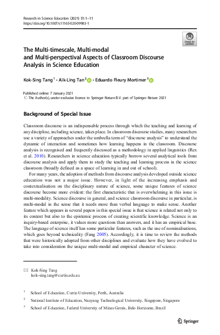(PDF) The Multi-timescale, Multi-modal and Multi-perspectival Aspects of Classroom Discourse ...