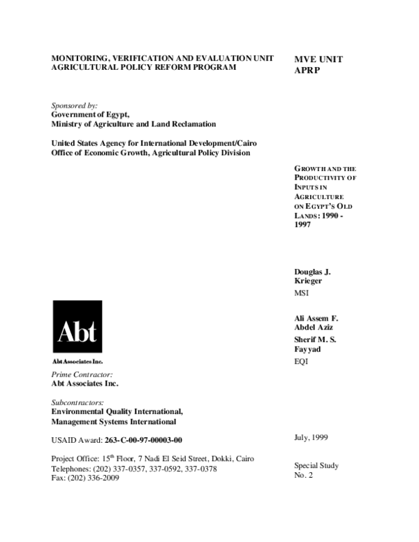 (PDF) Monitoring, Verification, and Evaluation Unit: Agricultural ...