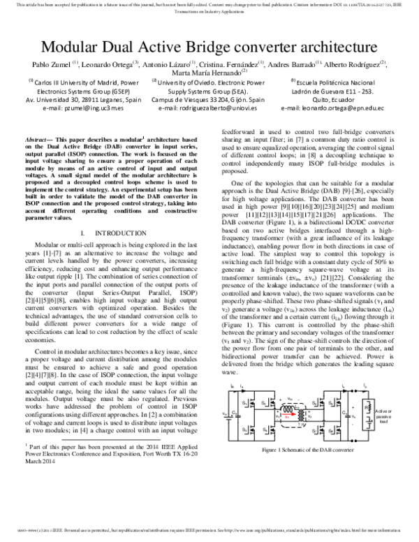 Pdf Modular Dual Active Bridge Converter Architecture