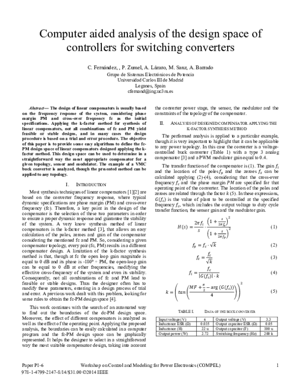 (PDF) Computer aided analysis of the design space of controllers for switching converters ...