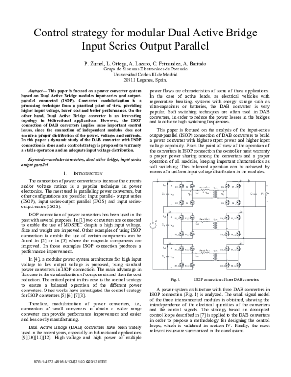 Pdf Control Strategy For Modular Dual Active Bridge Input Series Output Parallel 