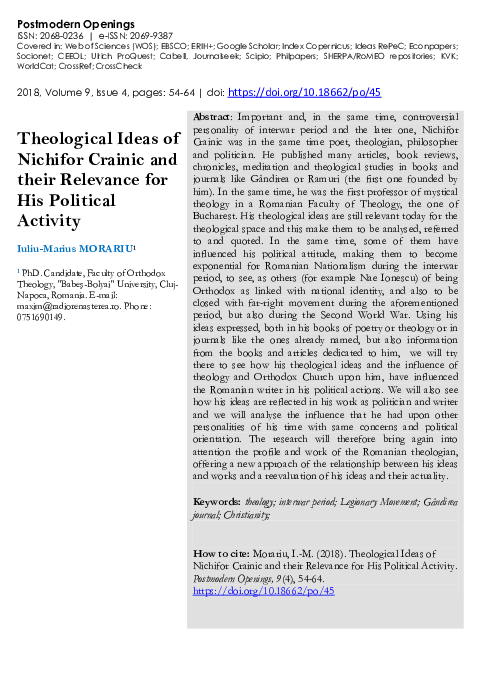 (PDF) Theological ideas of Nichifor Crainic and their relevance for his ...