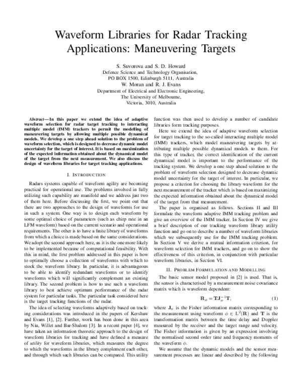 (PDF) Waveform Libraries for Radar Tracking Applications: Maneuvering Targets