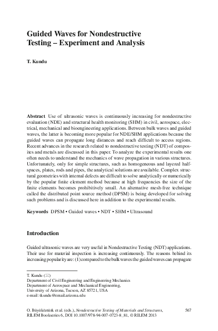 (PDF) Guided Waves for Nondestructive Testing – Experiment and Analysis