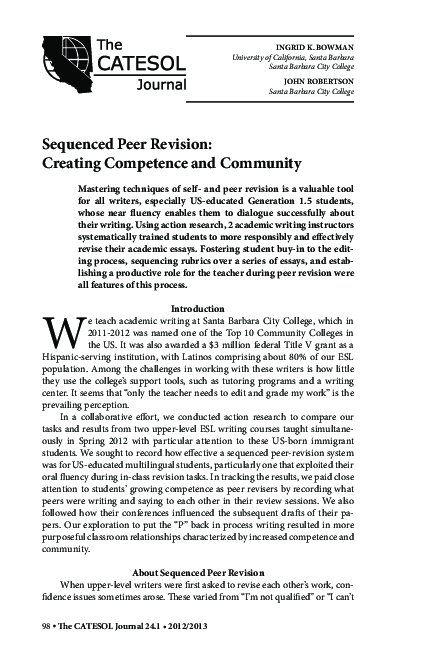 (PDF) Sequenced Peer Revision: Creating Competence and Community ...