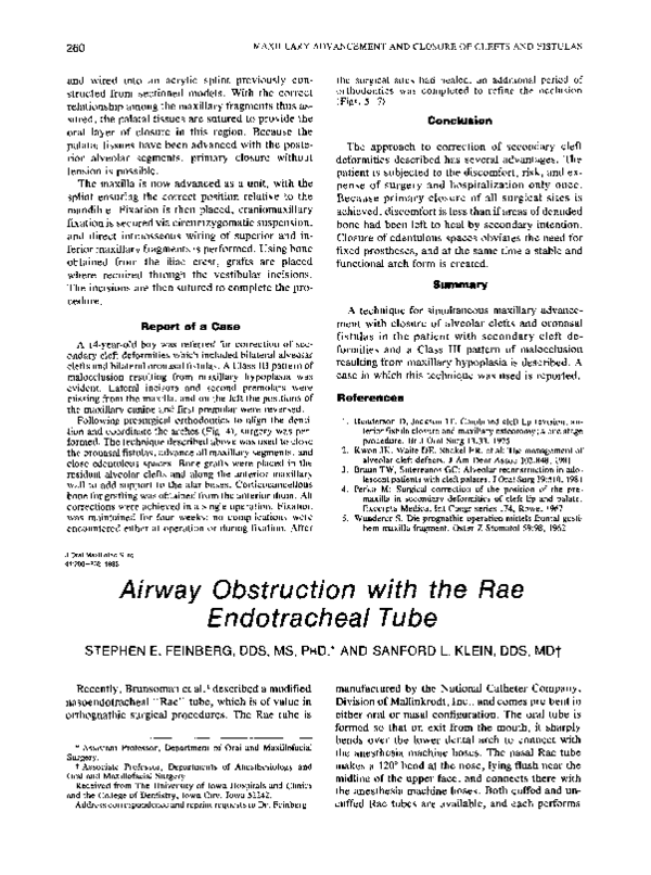 (PDF) Airway obstruction with the rae endotracheal tube