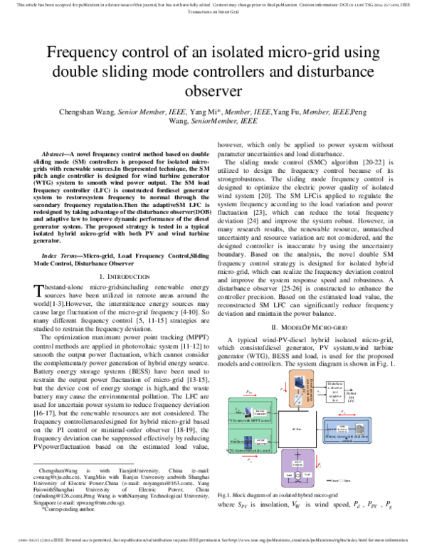 (PDF) Frequency control of isolated micro-grid using a droop control approach