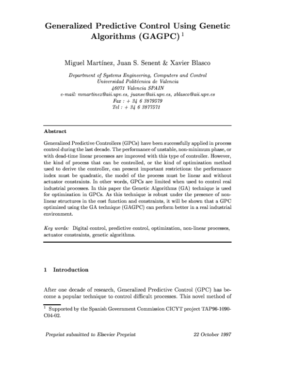 Pdf Generalized Predictive Control Using Genetic Algorithms Gagpc