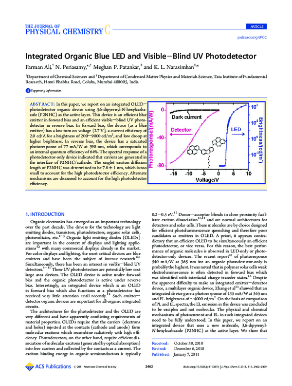 (PDF) Integrated Organic Blue LED and Visible−Blind UV Photodetector