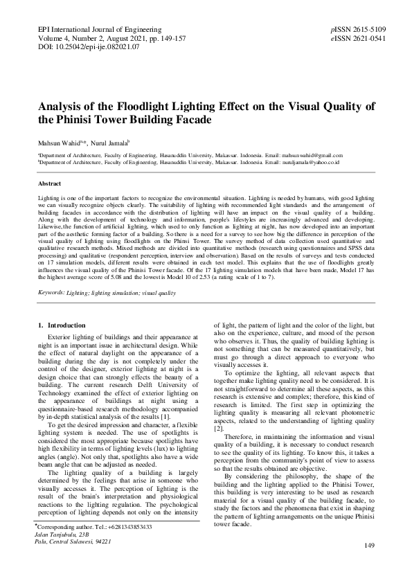 (PDF) Analysis of the Floodlight Lighting Effect on the Visual Quality ...