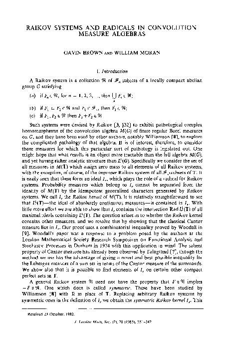 (PDF) Raikov Systems and Radicals in Convolution Measure Algebras