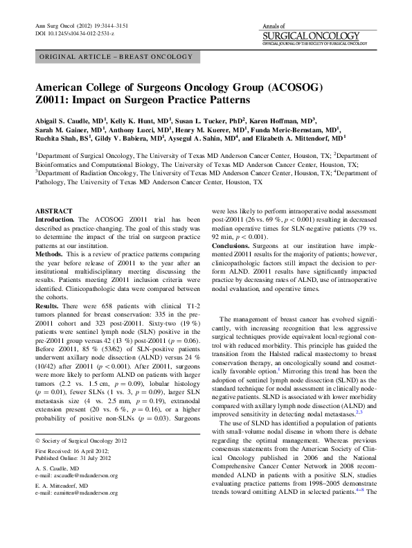 (PDF) American College of Surgeons Oncology Group (ACOSOG) Z0011 ...