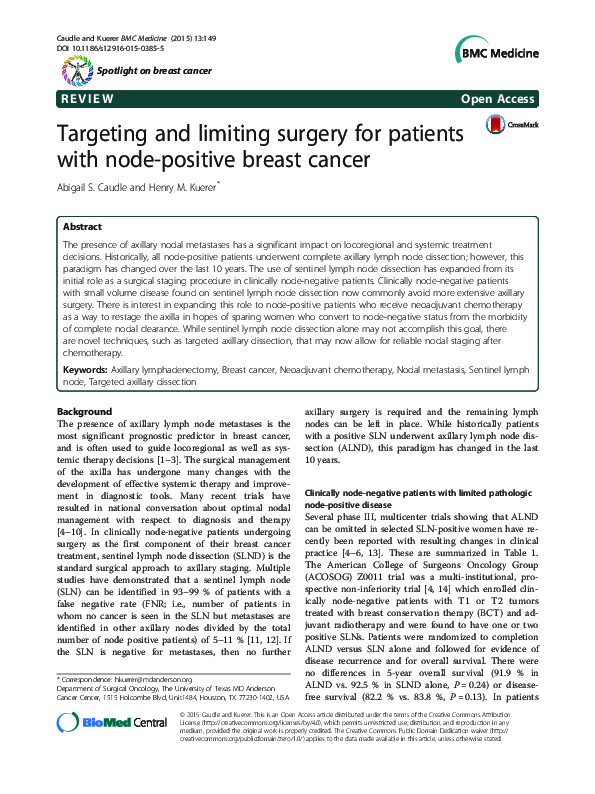 (PDF) Targeting and limiting surgery for patients with node-positive breast cancer | Henry ...