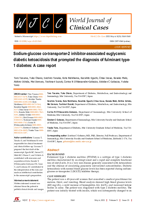 (PDF) Sodium-glucose co-transporter-2 inhibitor-associated euglycemic ...