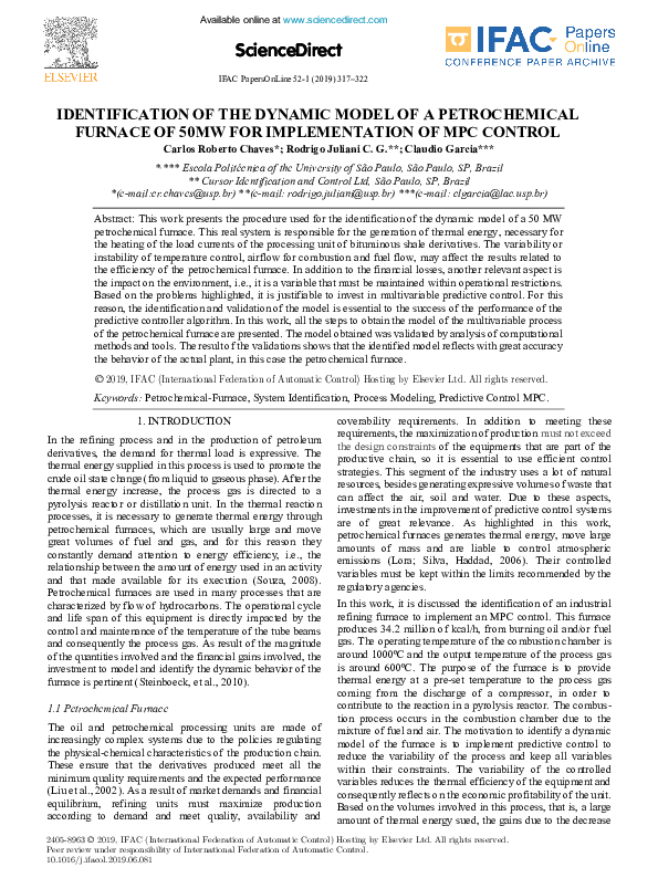 (PDF) Identification of the Dynamic Model of a Petrochemical Furnace of 50MW for Implementation ...