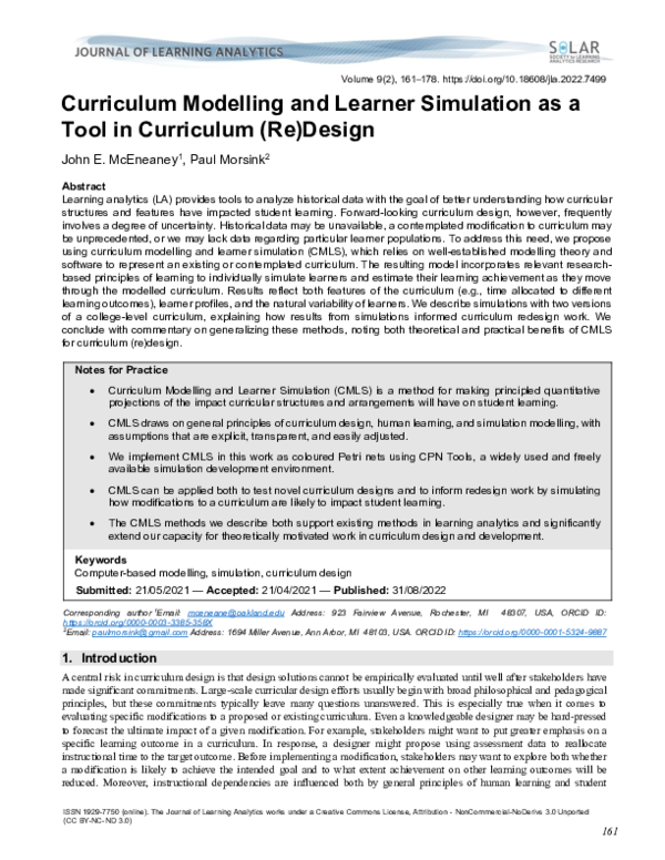 (PDF) Curriculum Modelling and Learner Simulation as a Tool in ...